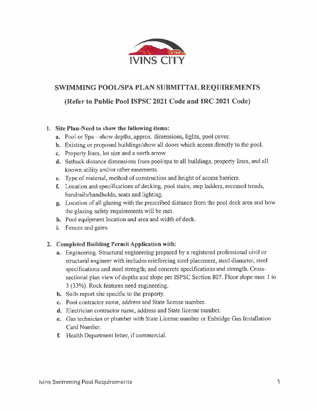 Swimming Pool Packet | Ivins City