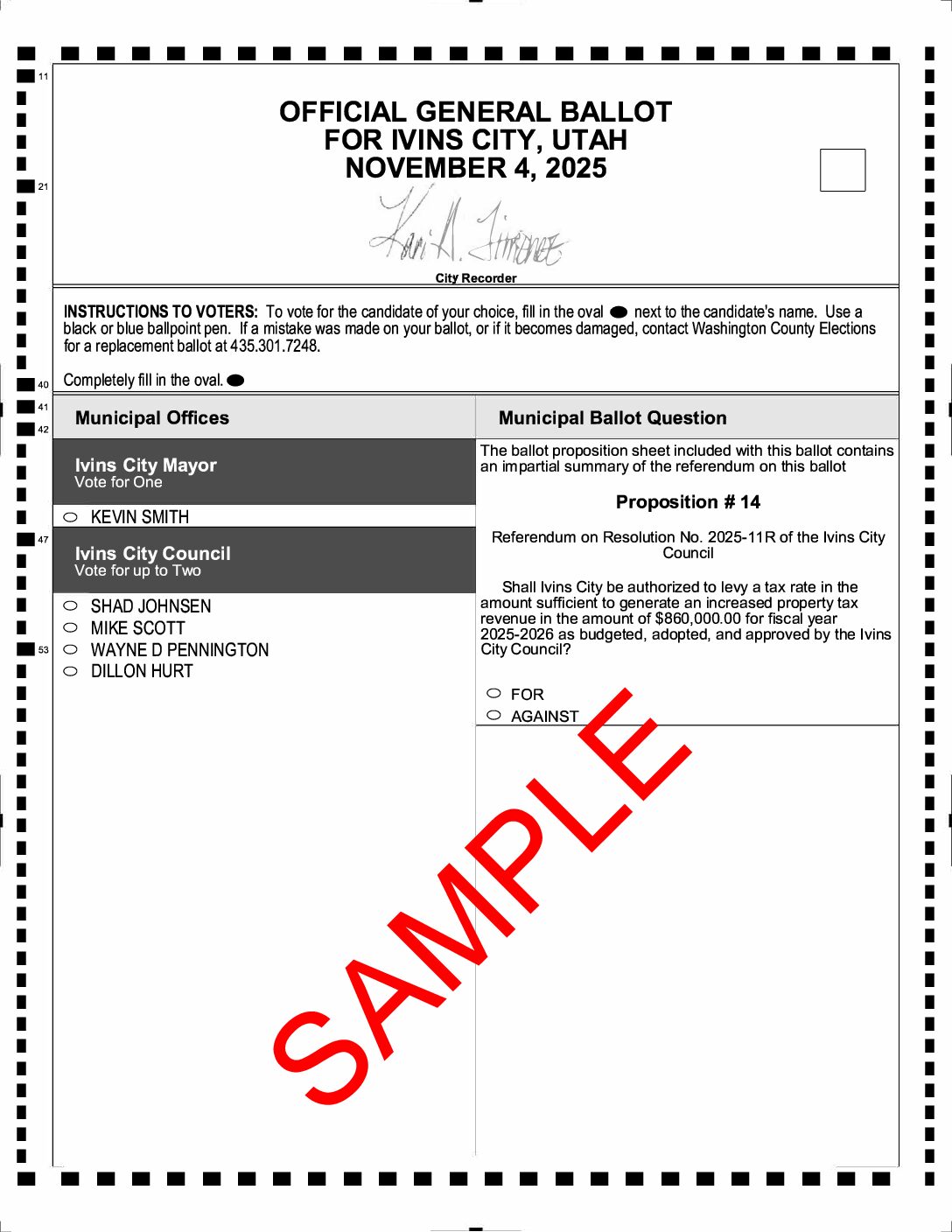 General Election Ballot – Sample (1) | Ivins City